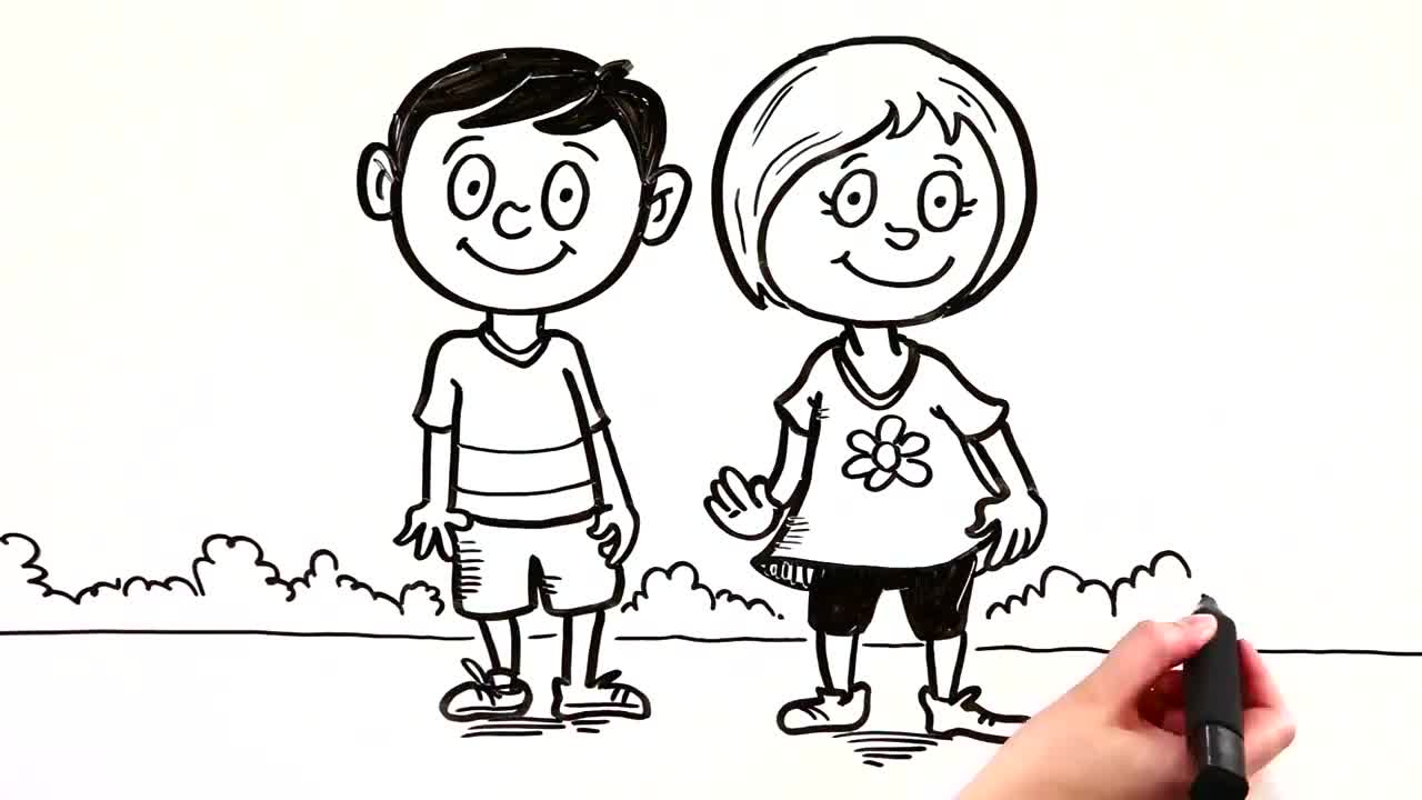 Kids Helping Each Other Drawing