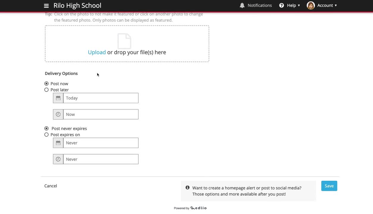 Add a homepage alert | Edlio Help Center