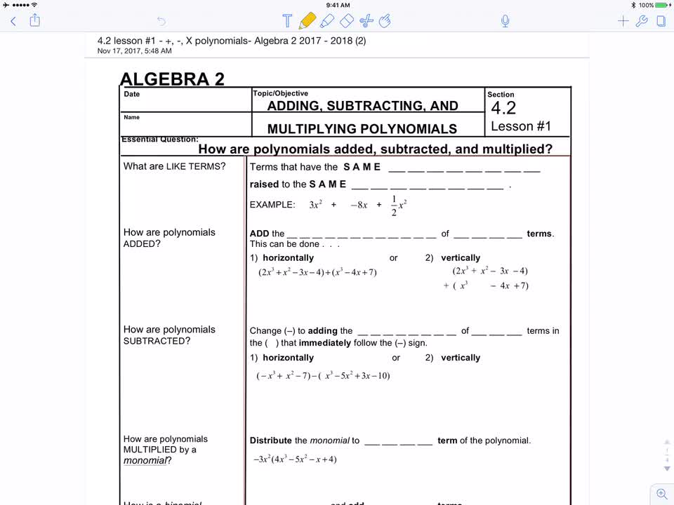 HONORS 4.2 Lesson #1 Multiplying Polynomials | El Dorado High School