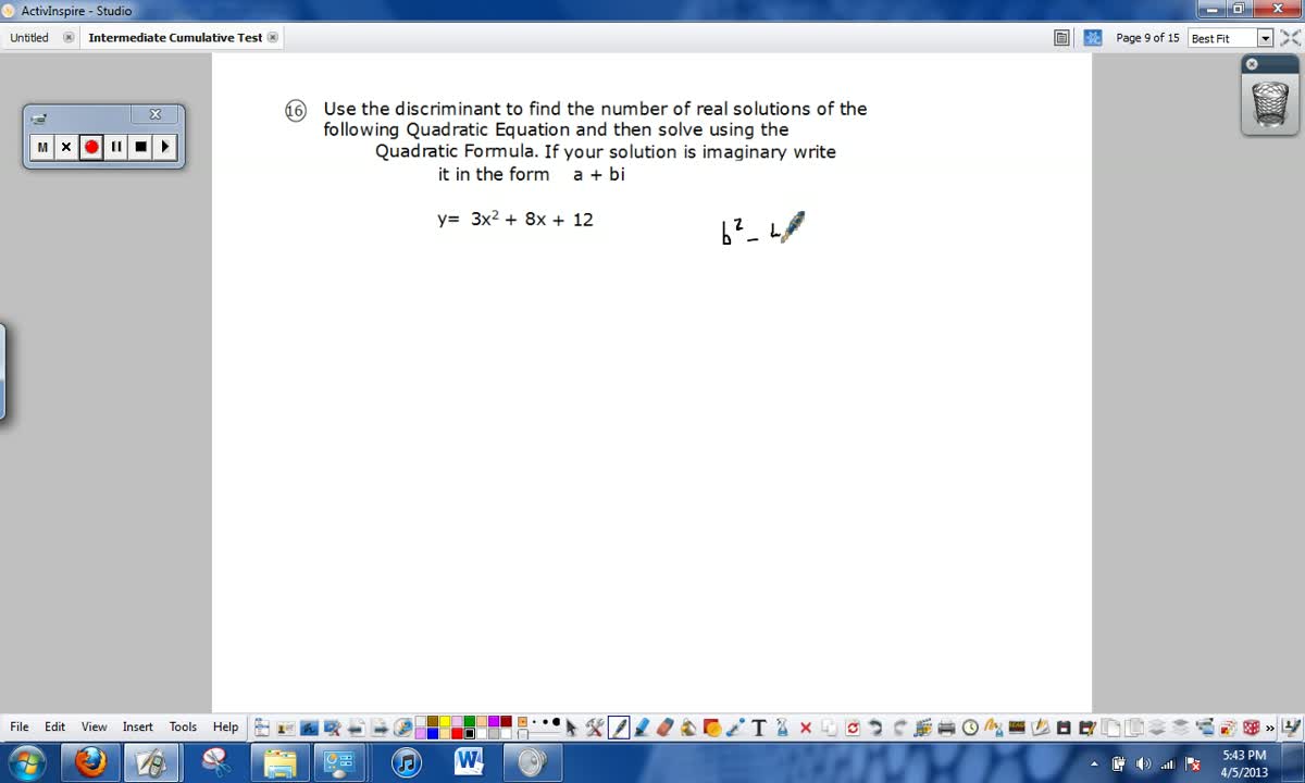 Intermediate Algebra Cumulative Test Solutions 16 - 21 | Point Loma ...
