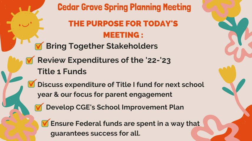 CGE Title I Spring Planning Meeting | Cedar Grove Elementary School