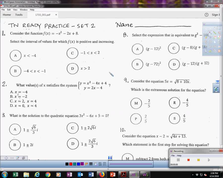 TN Ready Practice Set 2 (page 1 only) | Central Magnet School