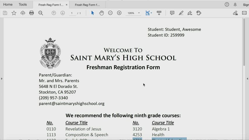 Class of 2025 Registration Form | Saint Mary's High School