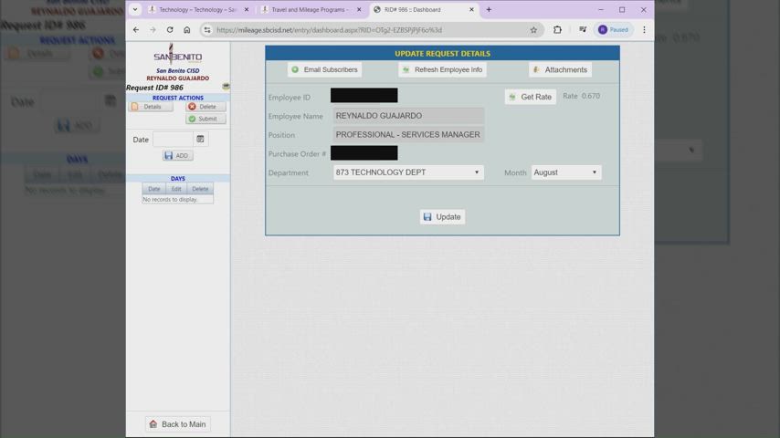 Mileage Adding Entries | San Benito Consolidated Independent School District