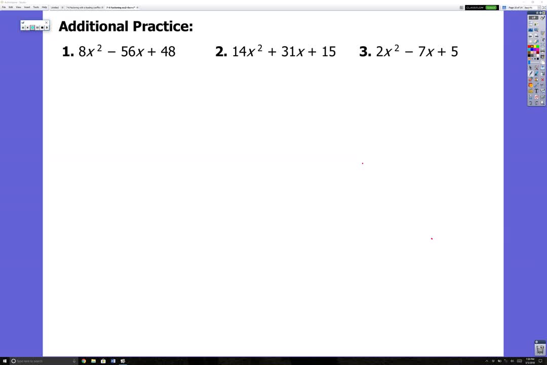 7-6 Factoring ax^2+bx+c Homework solutions | Valencia High School